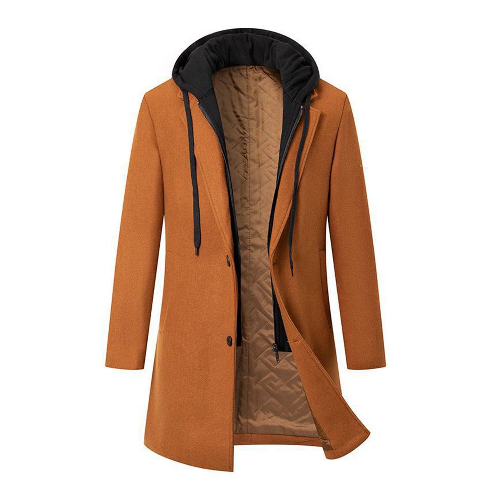 Divhosrg Men's Wool Trench Coat Winter Hoodie Coat Premium Business Top ...
