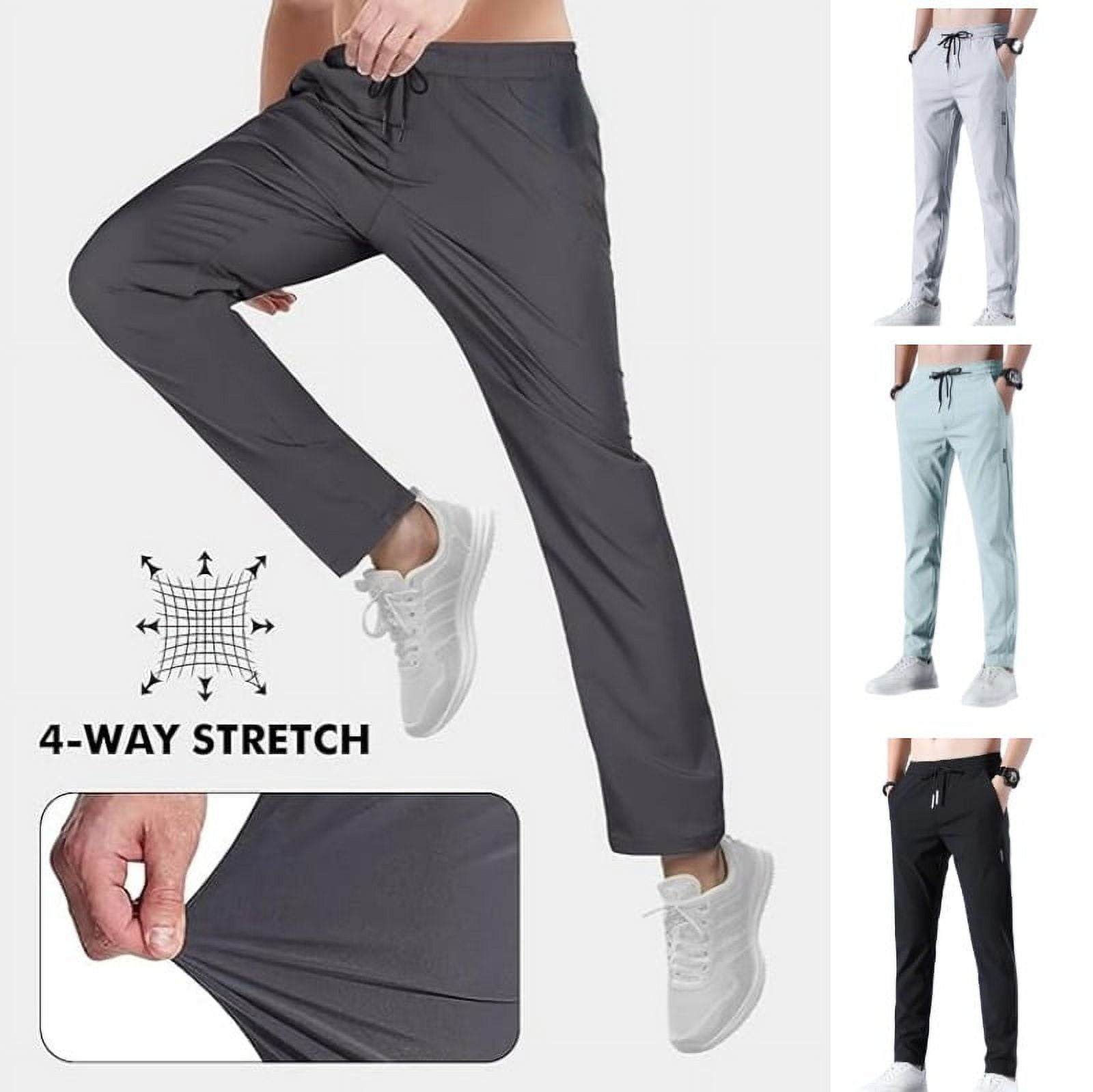 Divhosrg Men's Classic Fit Athletic Pants Lightweight Quick Dry with Zipper Pockets and Elastic ...
