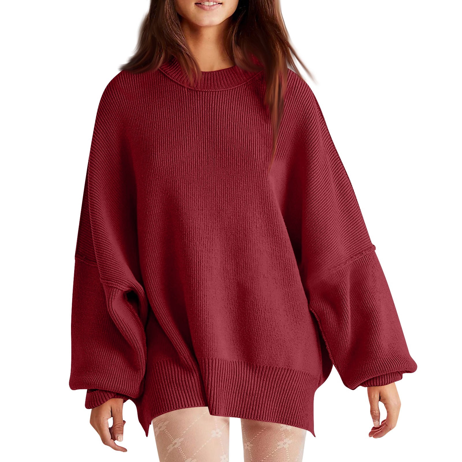 Divhosrg Ribbed Sweaters for Women Crewneck Easy Oversized Sweater ...