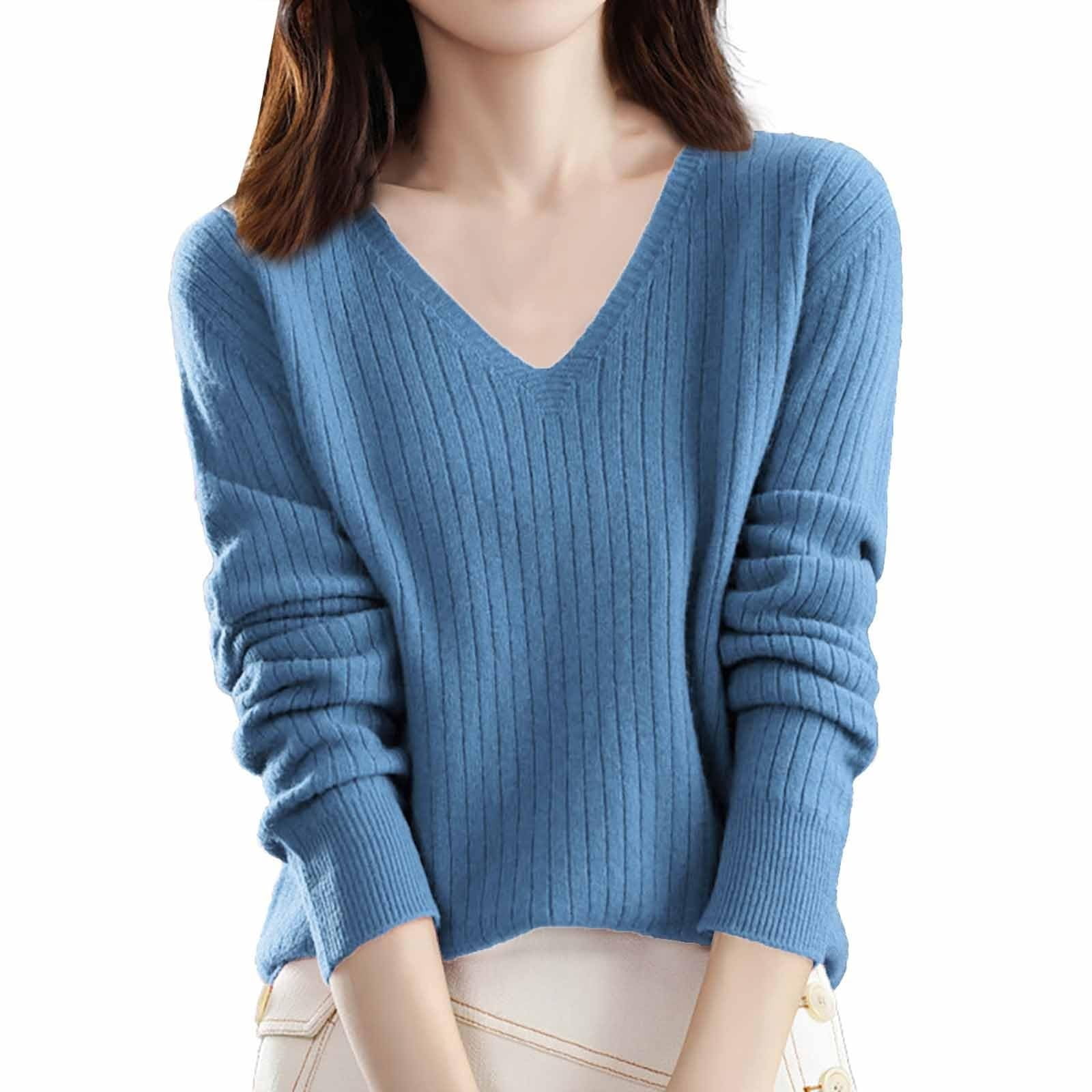 Divhosrg Sweaters for Women Long Sleeve V Neck Loose Pullover Tops Soft ...