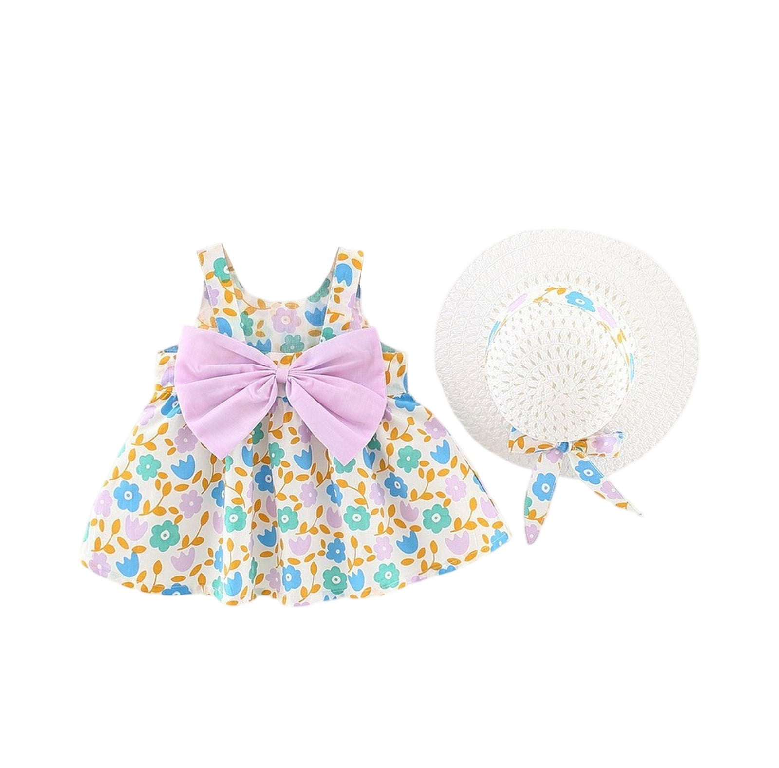Divhosrg Toddler Baby Girls Hawaiian Holiday Dress + Straw Hat Rainbow ...
