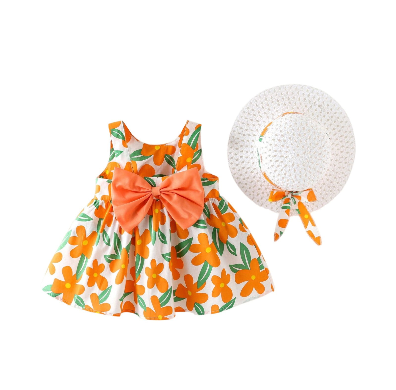 Divhosrg Toddler Baby Girls Hawaiian Holiday Dress + Straw Hat Rainbow ...