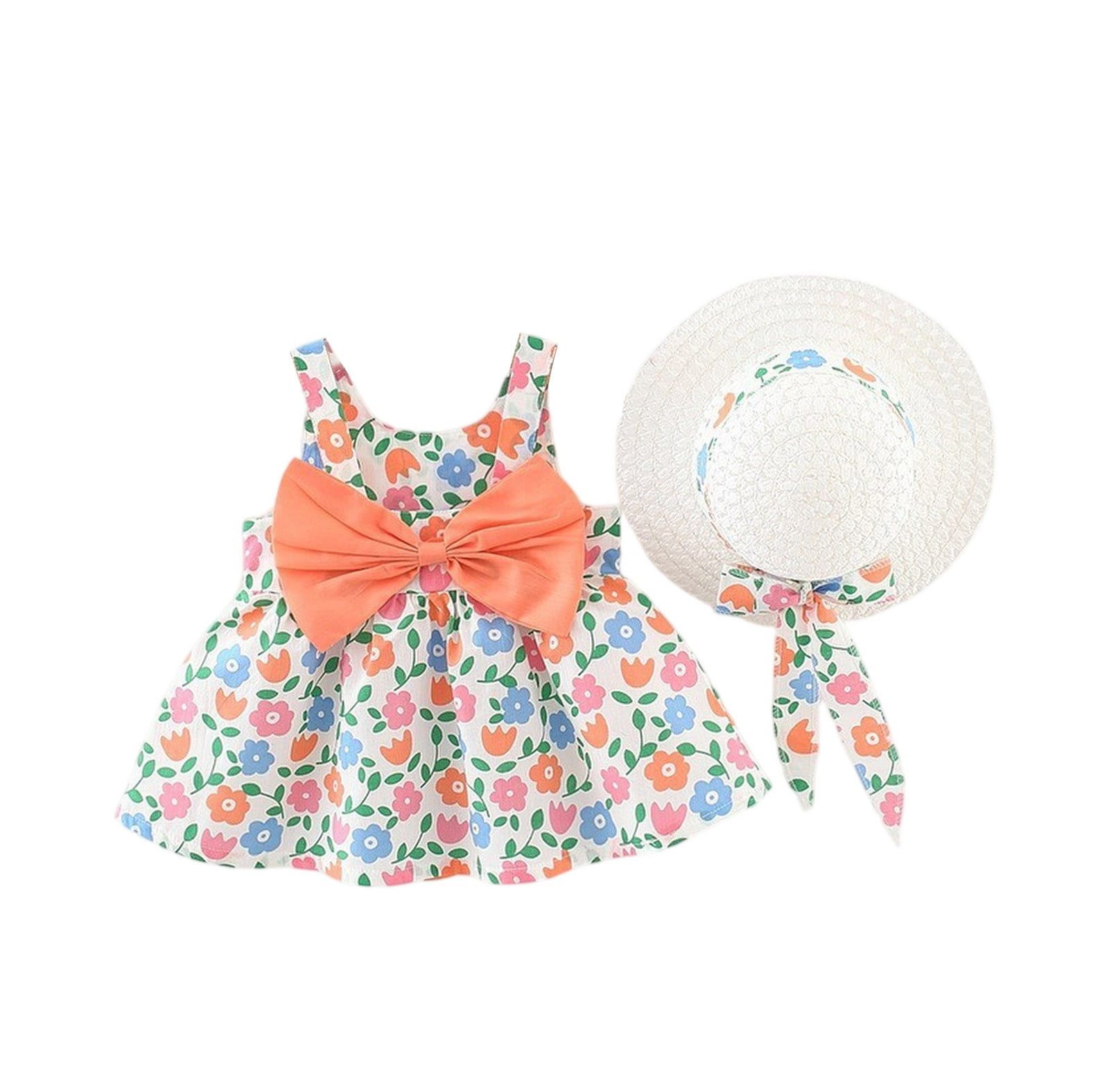 Divhosrg Toddler Baby Girls Hawaiian Holiday Dress + Straw Hat Rainbow ...