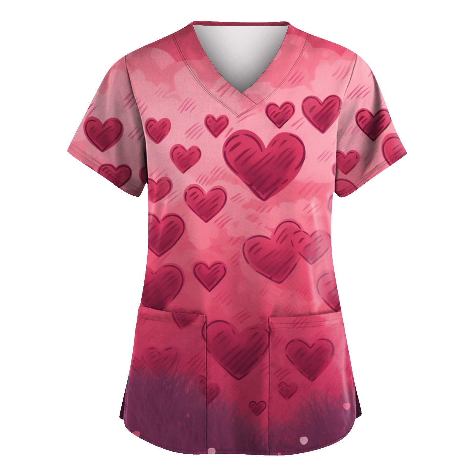 Divhosrg Valentines Day Scrub Tops Women Medical Nurse Working Uniforms ...