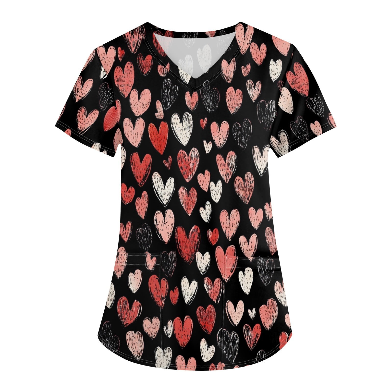 Divhosrg Valentines Day Scrub Tops Women Medical Work Uniform Lovely V Neck Short Sleeve ...