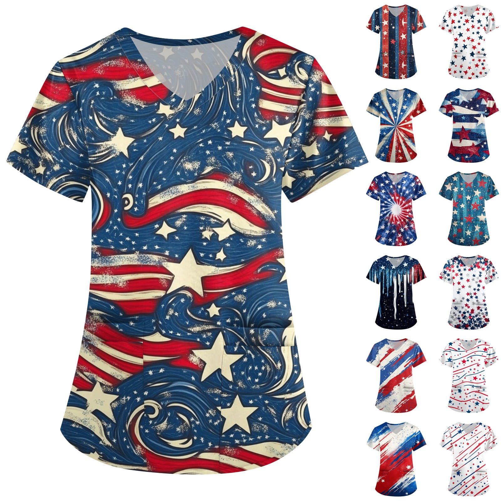 Divhosrg Women 4th Of July Scrub Tops, Womens 4th Of July Workwear ...