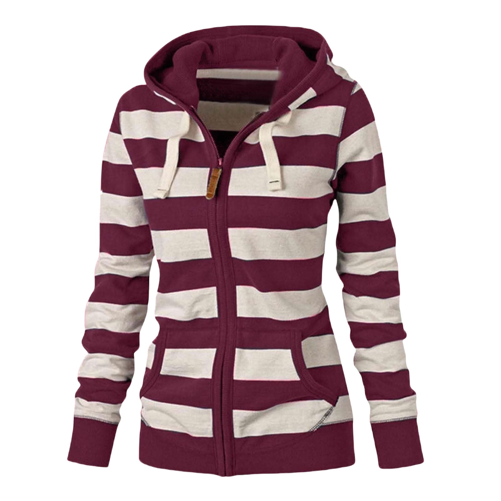 Divhosrg Women's Zipper Striped Hoodies Oversized Long Drawstring Cute ...