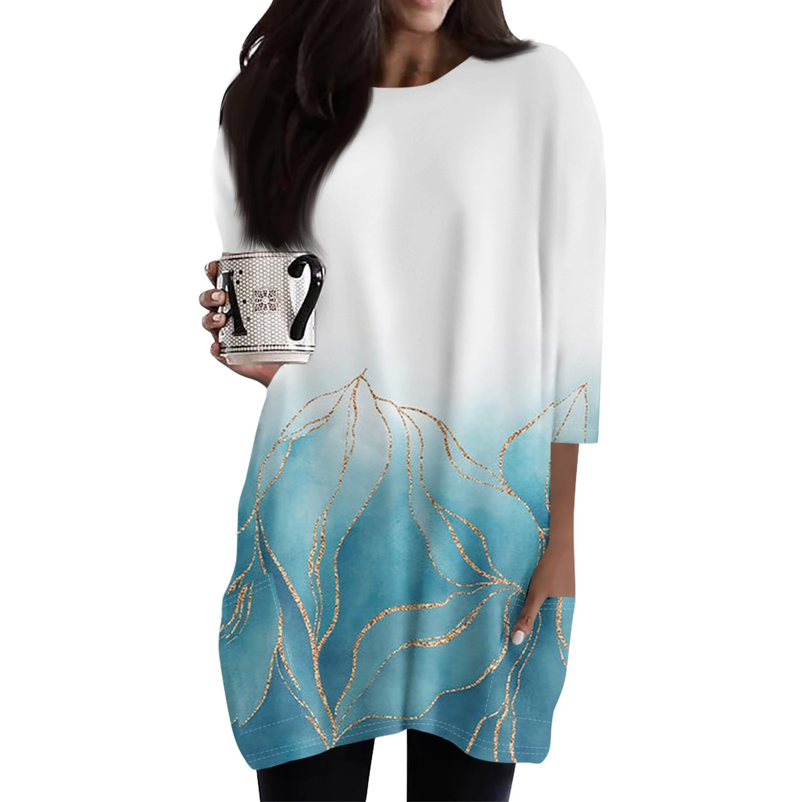 Divhosrg Womens Fall Tunic Tops for Leggings Oversized Casual 3/4 ...