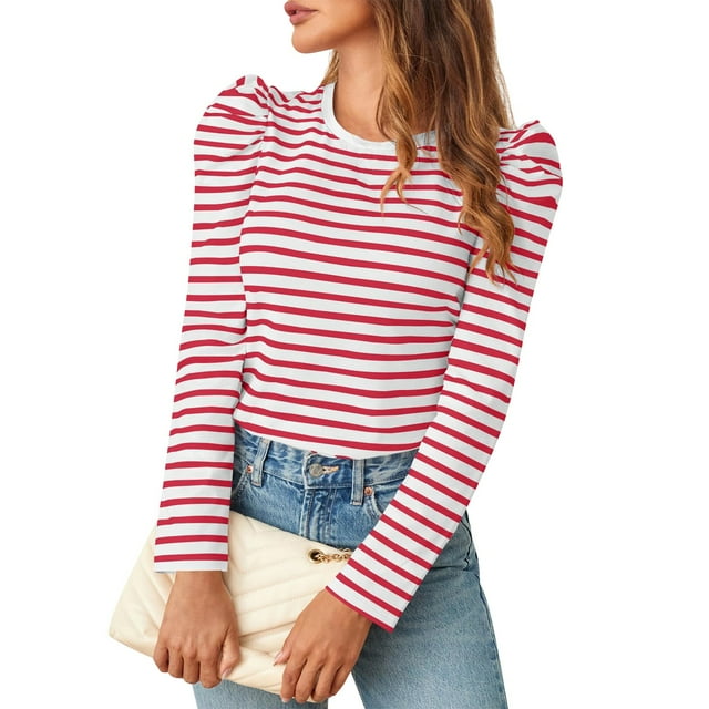 Divhosrg Womens Striped Long Sleeve Shirt Boat Neck Tops Nautical Loose ...