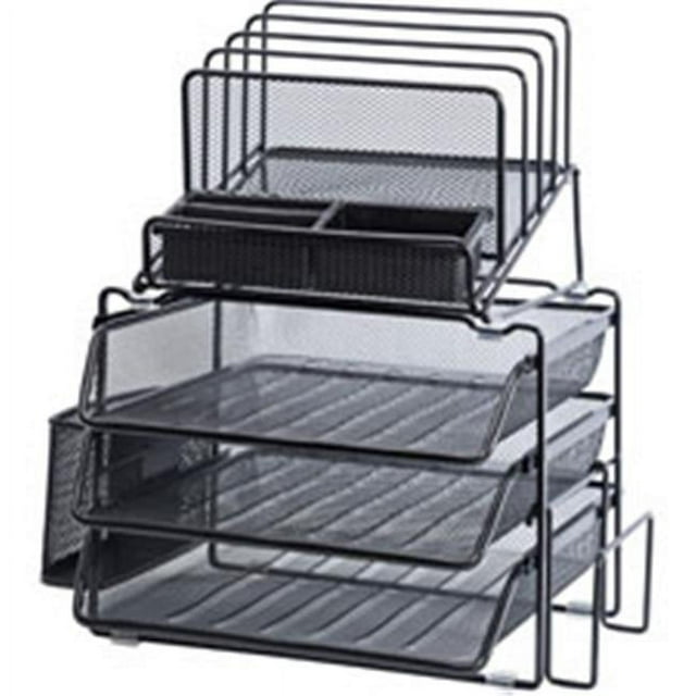 Divided 4-tier Desktop Organizer - Black - Walmart Business Supplies