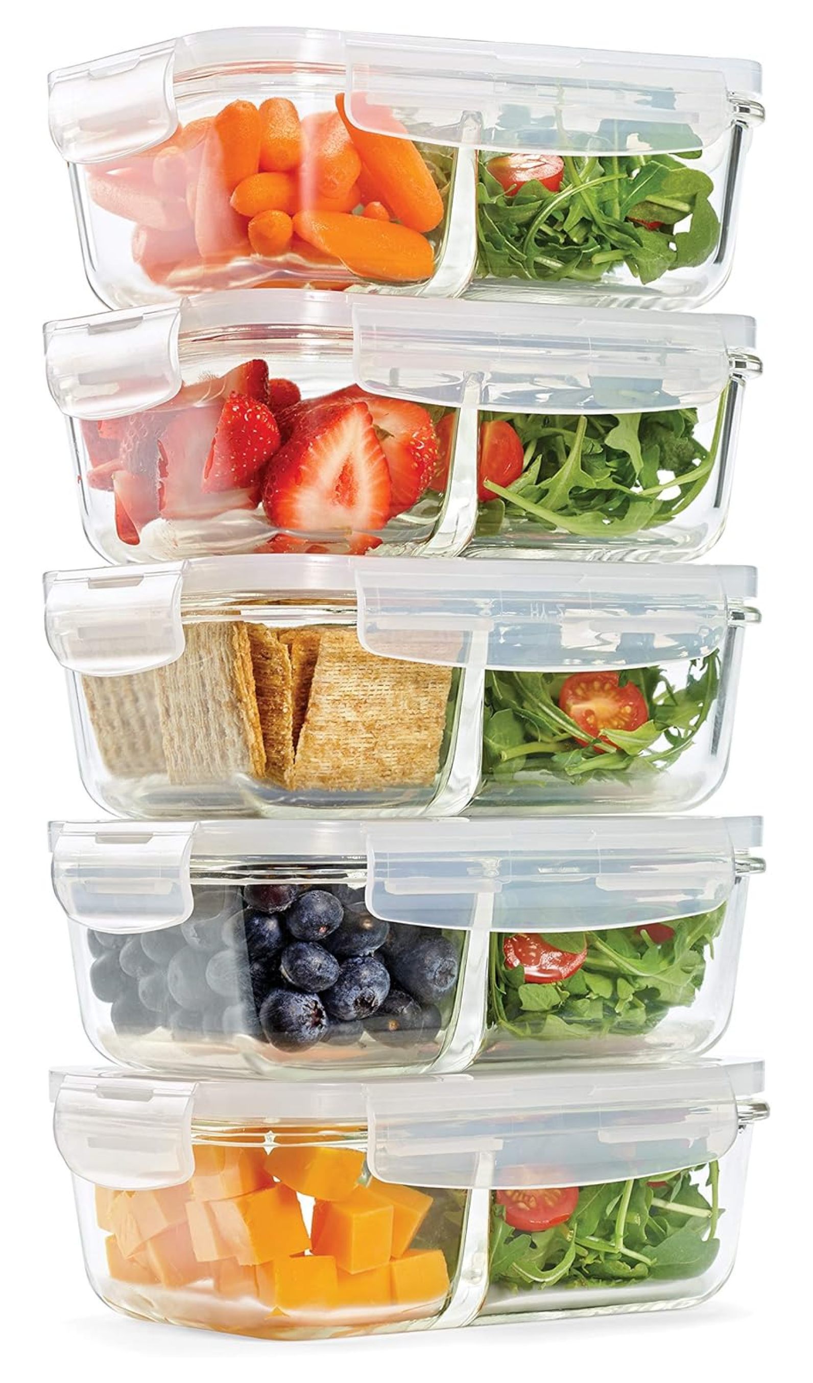 Divided, 5-Pack, Two Compartments, Set of 5 Containers with Locking ...