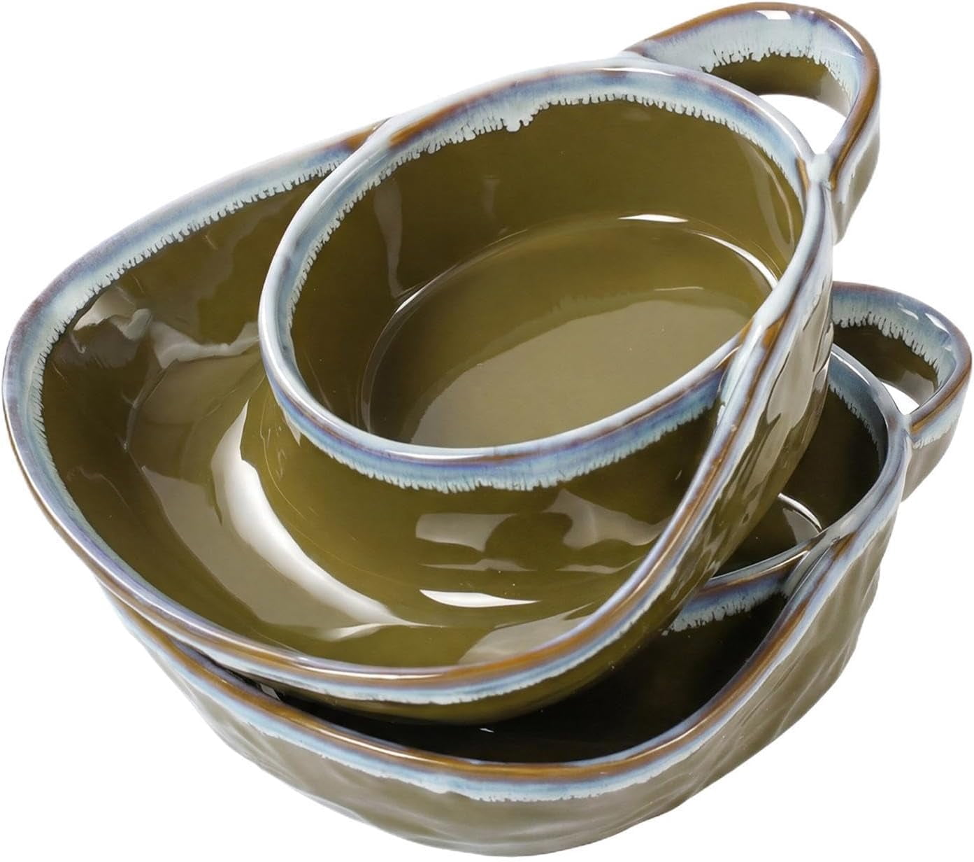 Divided Ceramic Plate With Handle Bowls, Multi Use For Snack Soup Dip ...