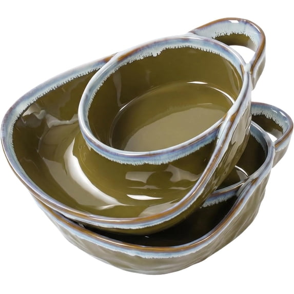 Divided Ceramic Plate With Handle Bowls, Multi Use For Snack Soup Dip ...