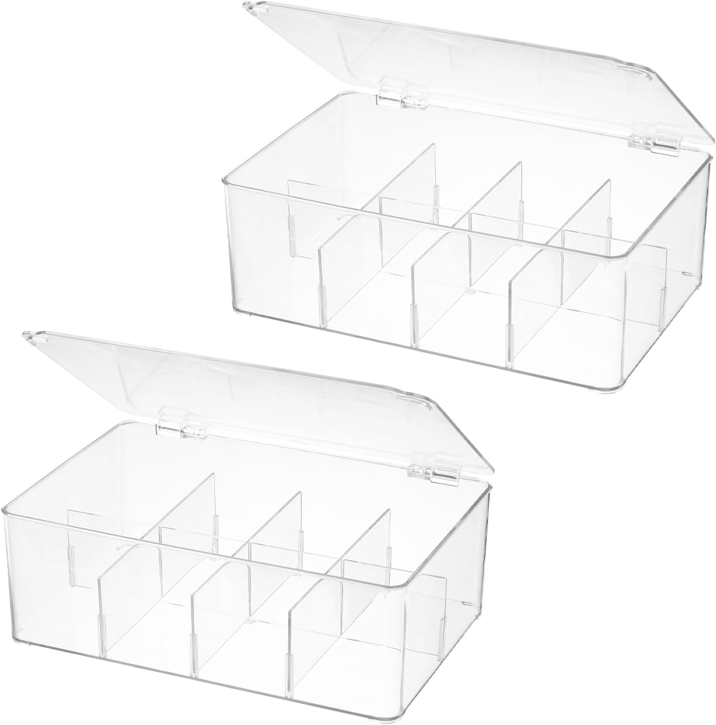 Divided Clear Plastic Organizer Bin with Hinge Lid, 8 Sections Tea Bag ...