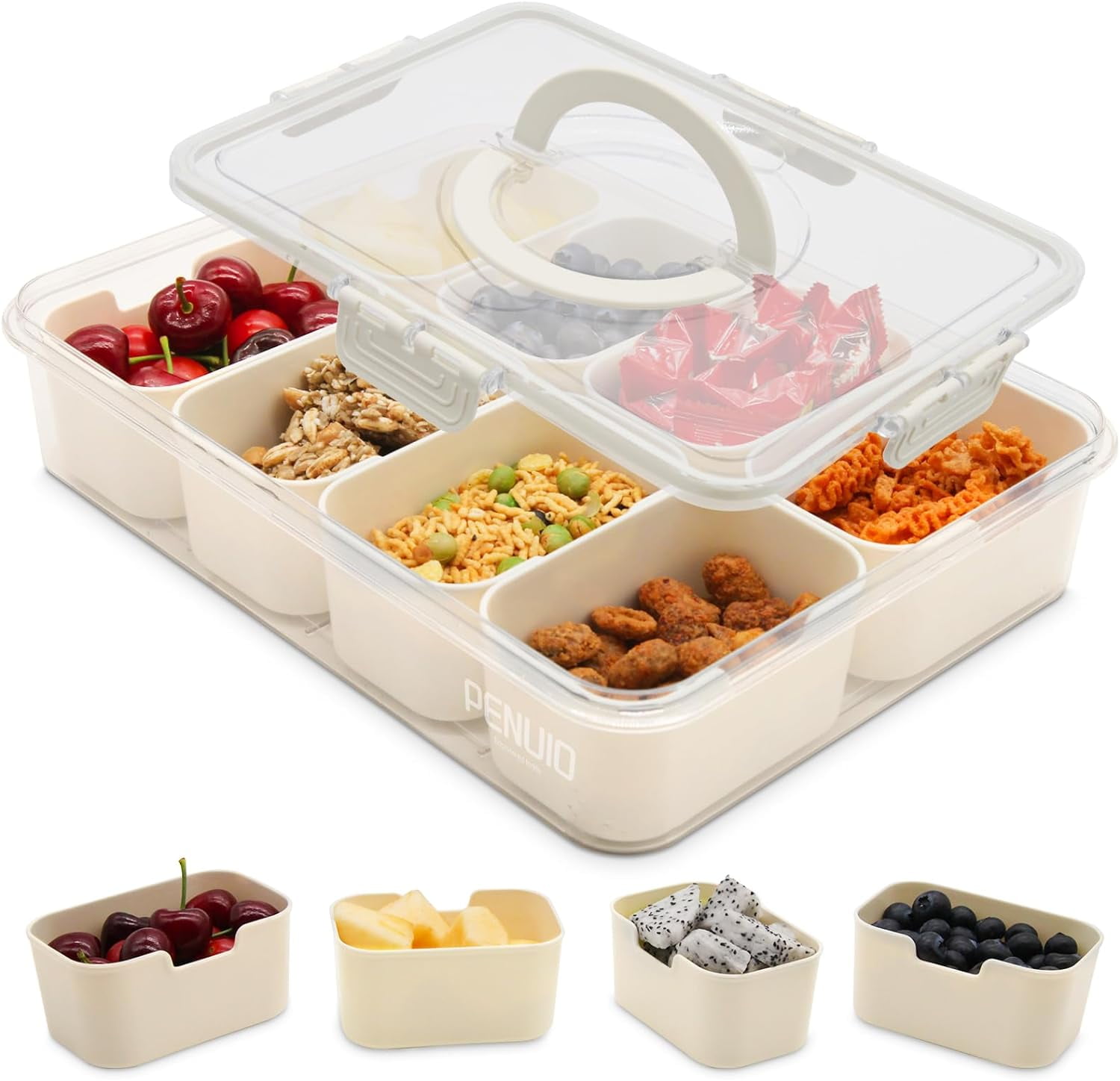 Snackle Box Container,with Lid and Handle,8 Compartment FoodContainer ...