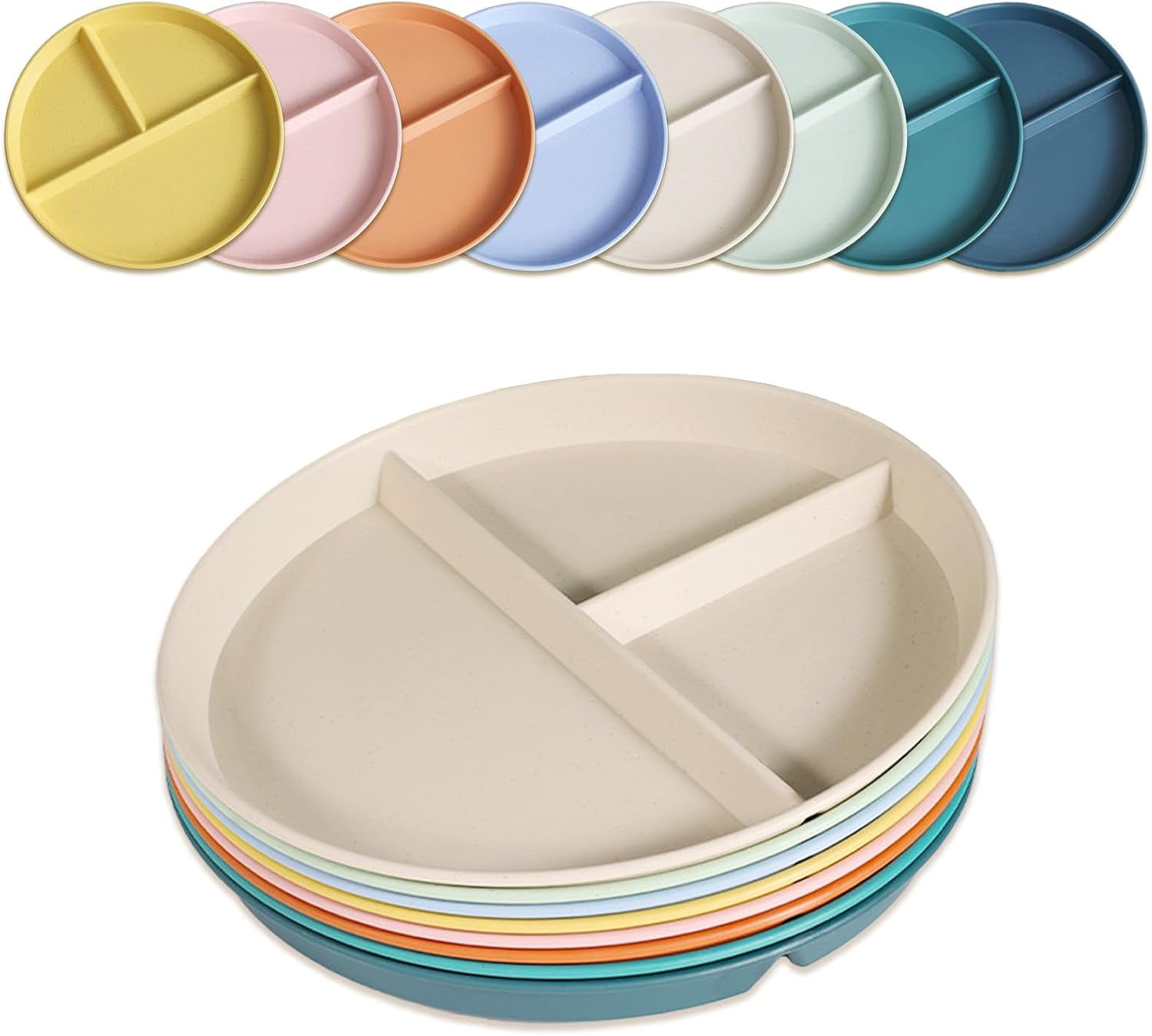 Divided Plates for Adults (8 Packs), Unbreakable Portion Control Plate ...