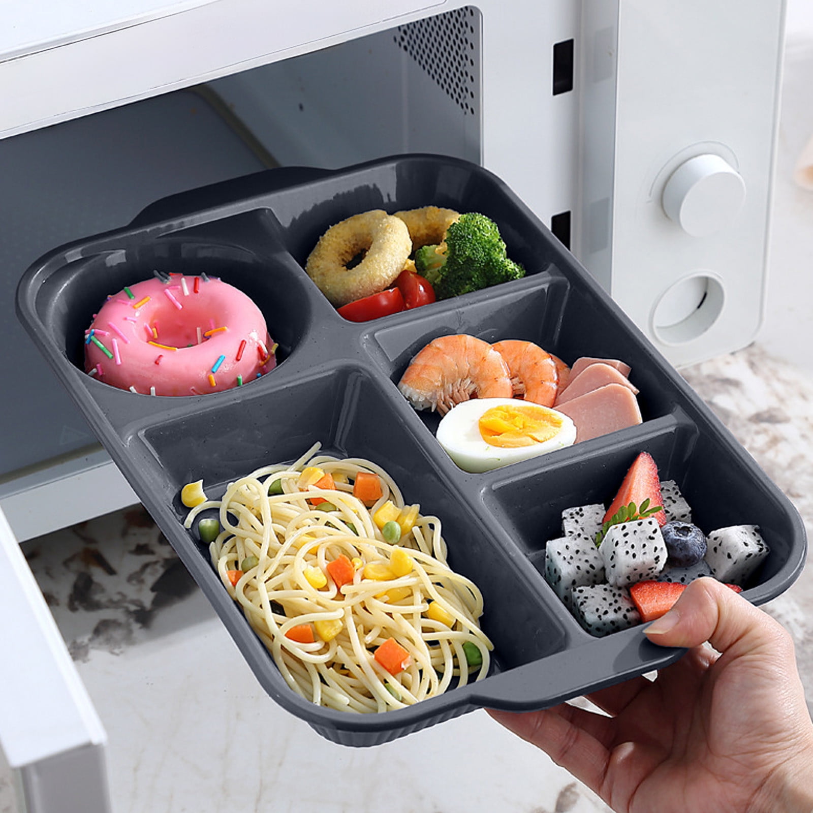 Divided Plates Tray, 5-Compartment Plastic Dinnerware Set, Microwave ...