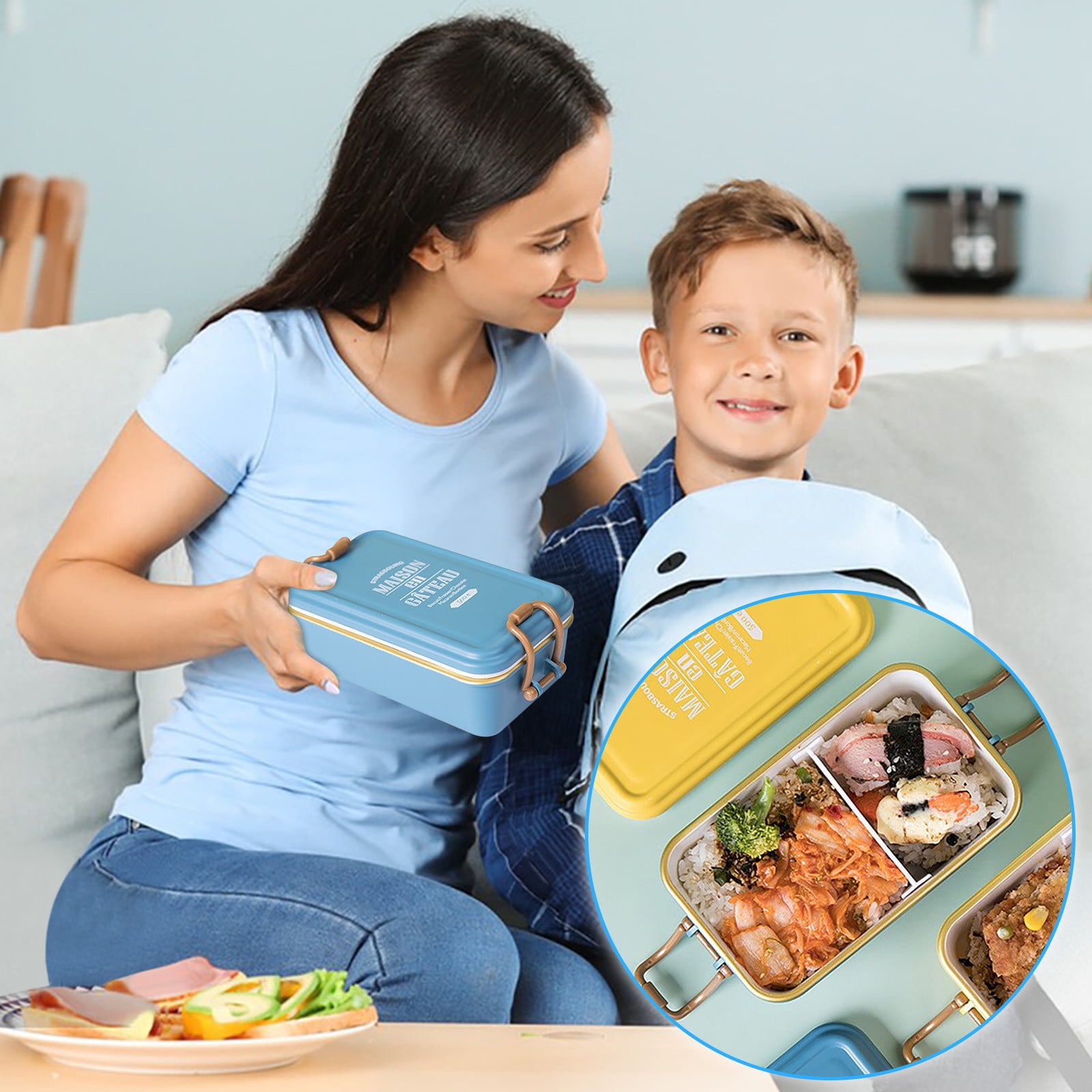 Divided Retro Bento Box Lunch Container | Built-In Plastic Divider ...