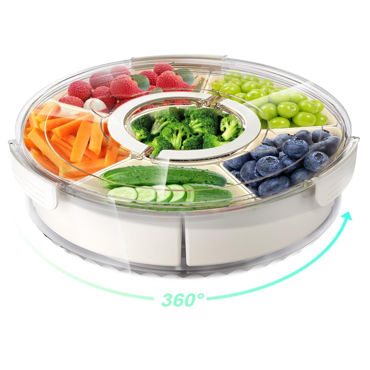 Divided Rotating Serving Tray with Lid and Handle Fruit Containers for ...