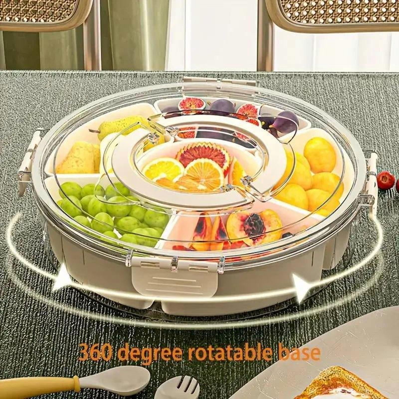 Divided Rotating Serving Tray with Lid and Handle, Portable Snackle Box ...