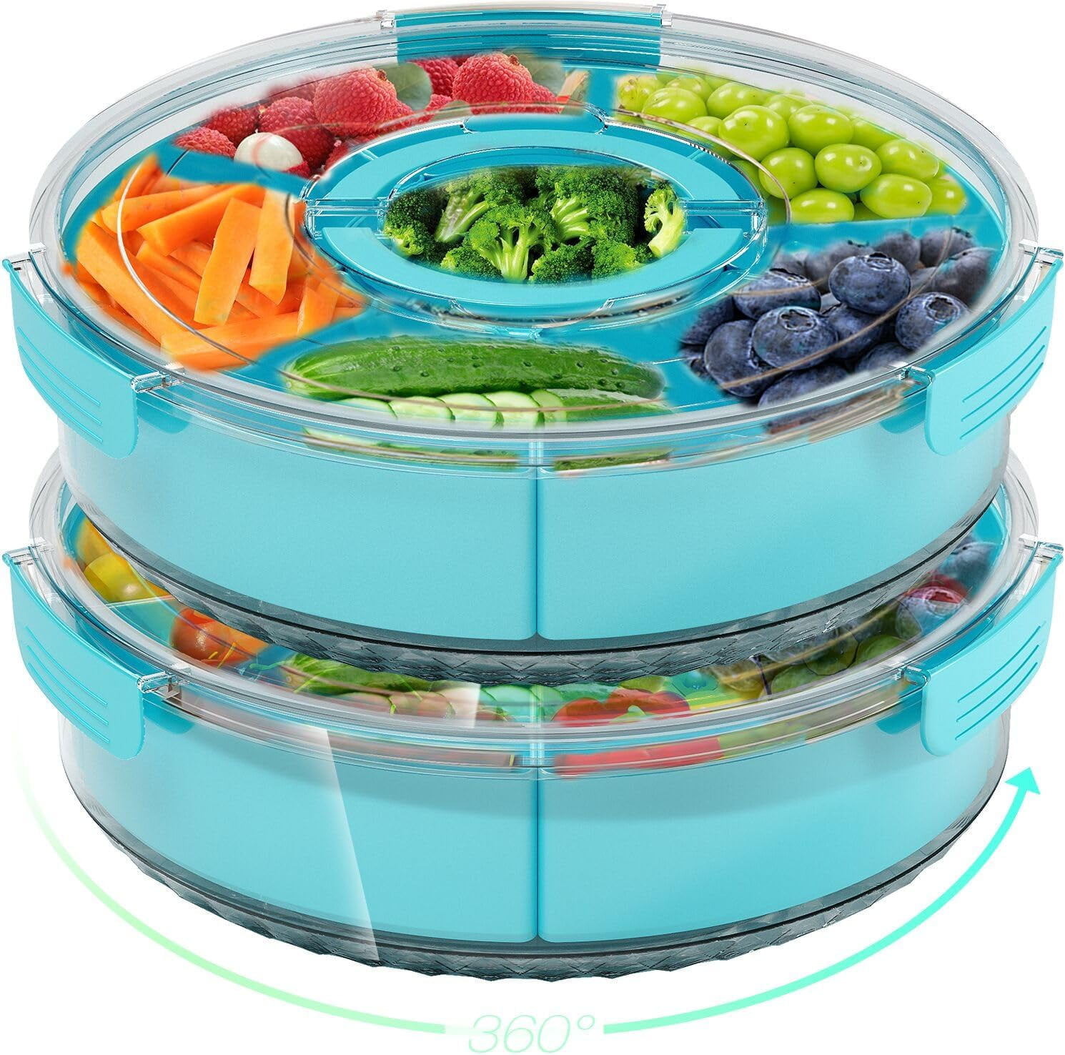Divided Rotating Serving Tray with Lid and Handle Portable Snackle Box ...