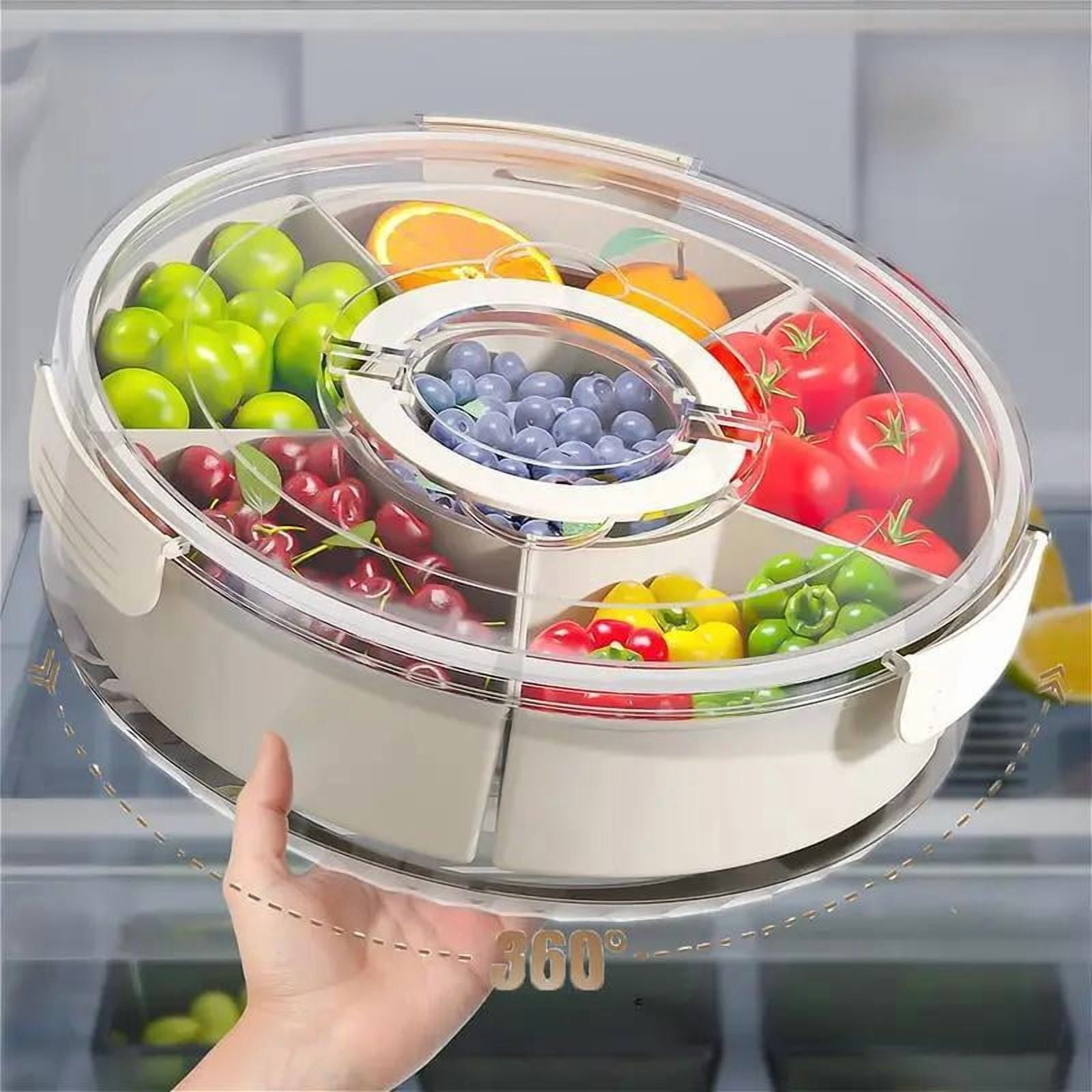 Divided Rotating Serving Tray with Lid and Handle, Portable Snackle Box ...