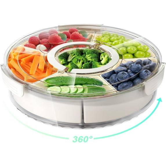 Divided Rotating Serving Tray with Lid and Handle Portable Snackle Box ...
