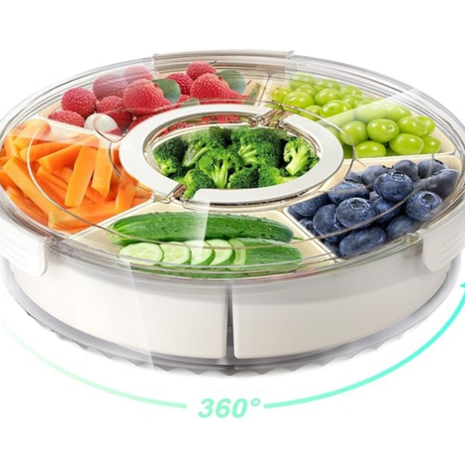 Divided Rotating Serving Tray with Lid and Handle, Portable Snackle Box ...