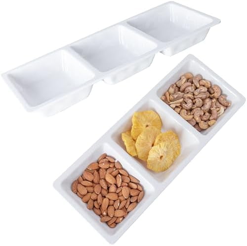 Divided Serving Tray, 14.75”x 6” Reusable 3-Section Party Platters ...