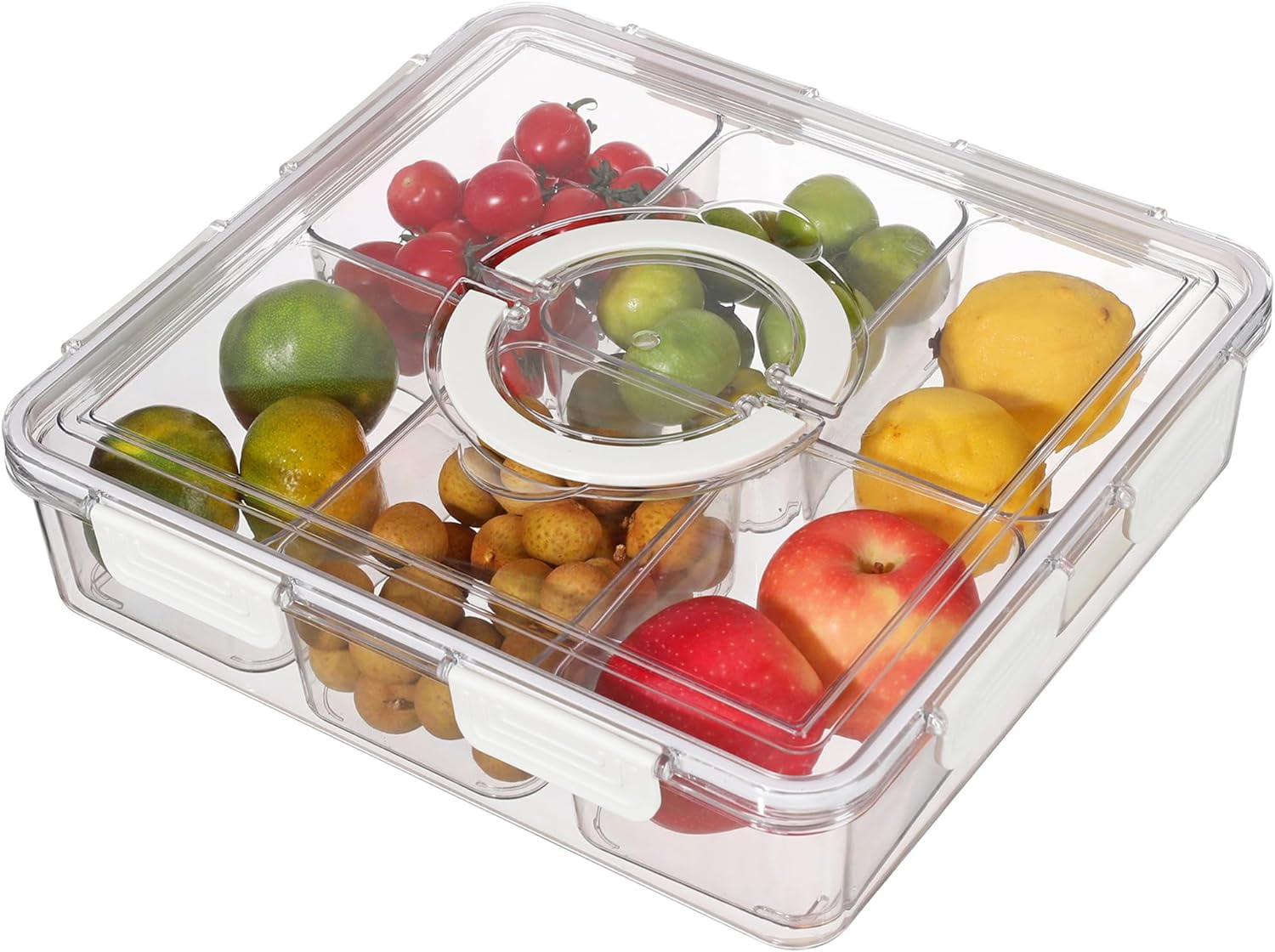 Divided Serving Tray with Airtight Lid and Handle, 6 Compartment ...
