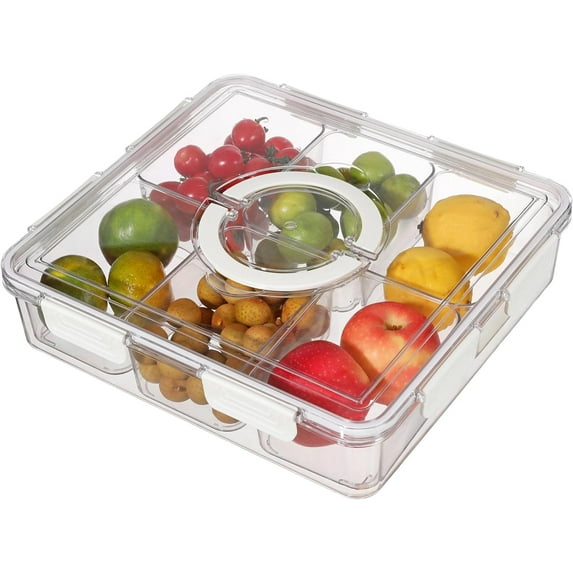Divided Serving Tray with Airtight Lid and Handle, 6 Compartment ...