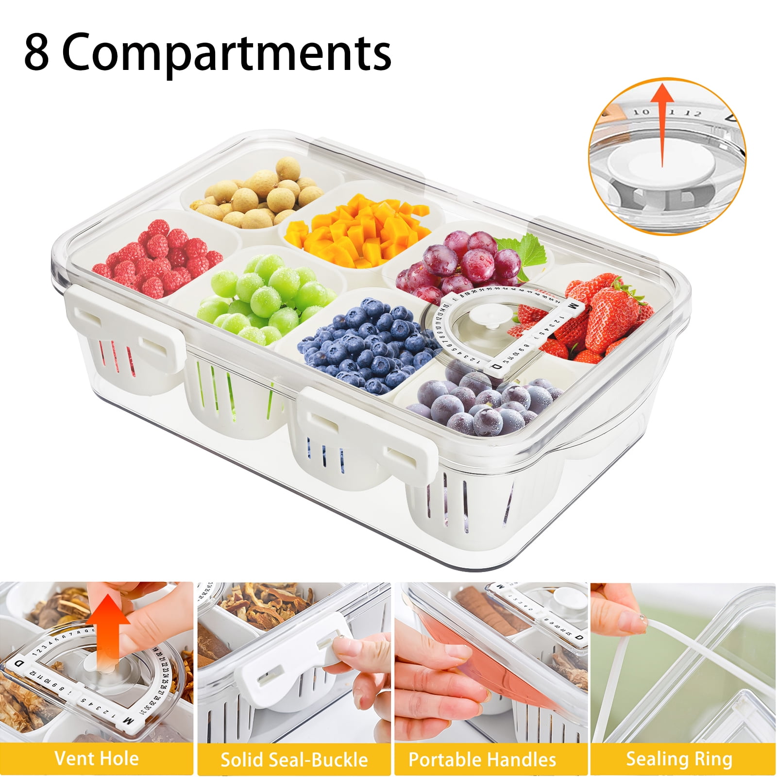 Divided Serving Tray Portable Snack Tray with Lid and Date Scale, 8 ...