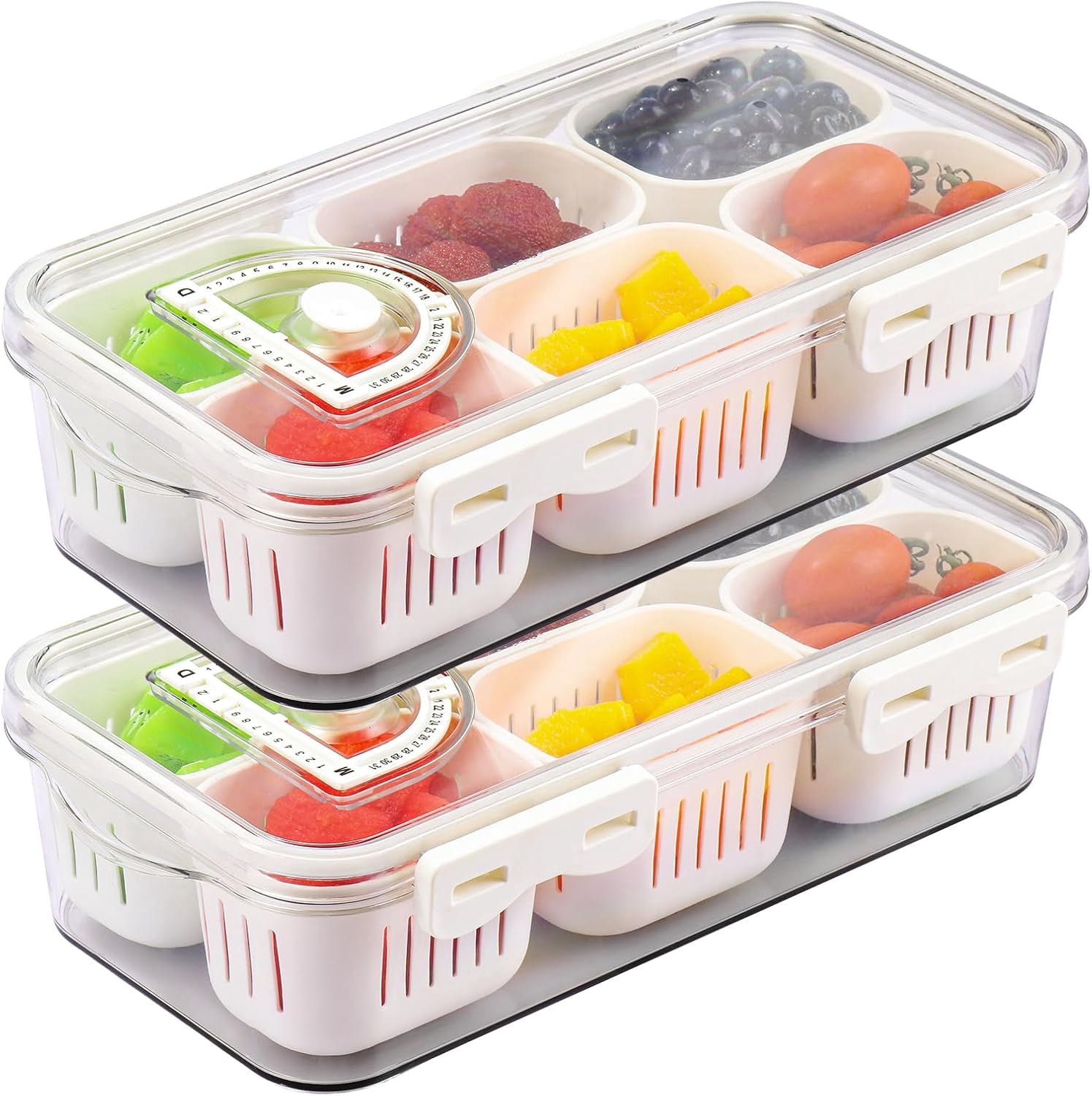 Divided Serving Tray with Lid - 2 Pack Fresh Keeper Fruit Storage ...
