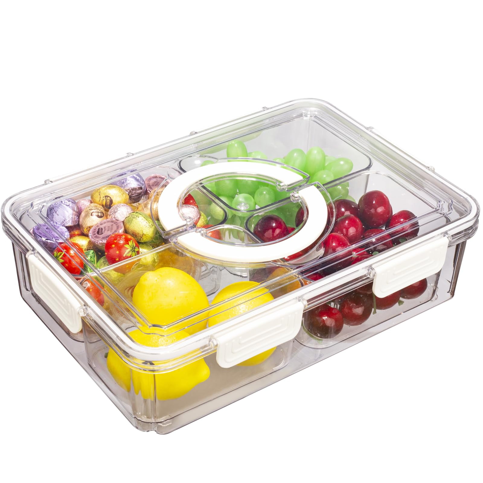 Divided Serving Tray with Lid & Handle, 4 Compartment Removable Snack ...