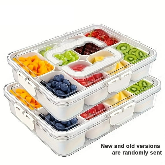 Snackle Box Container, 8 Compartment Divided Serving Tray with Lid and Handle, Portable Snack ...