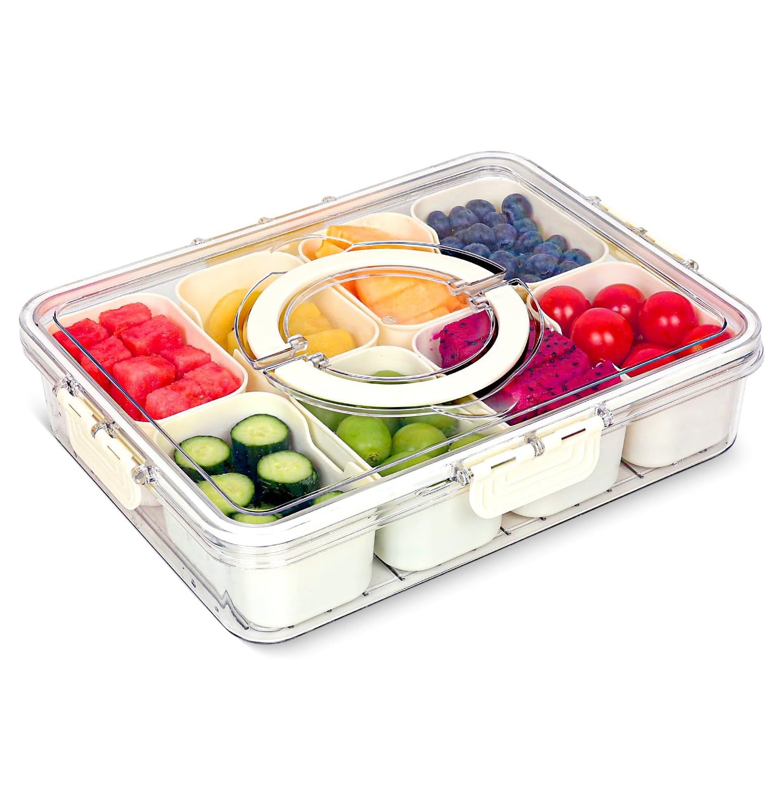 Divided Serving Tray with Lid and Handle, 8 Compartment Snackle Box ...