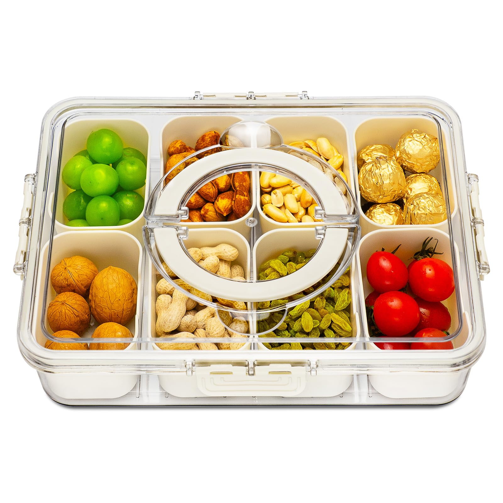 Divided Serving Tray with Lid and Handle, 8 Compartments Snacks Box ...
