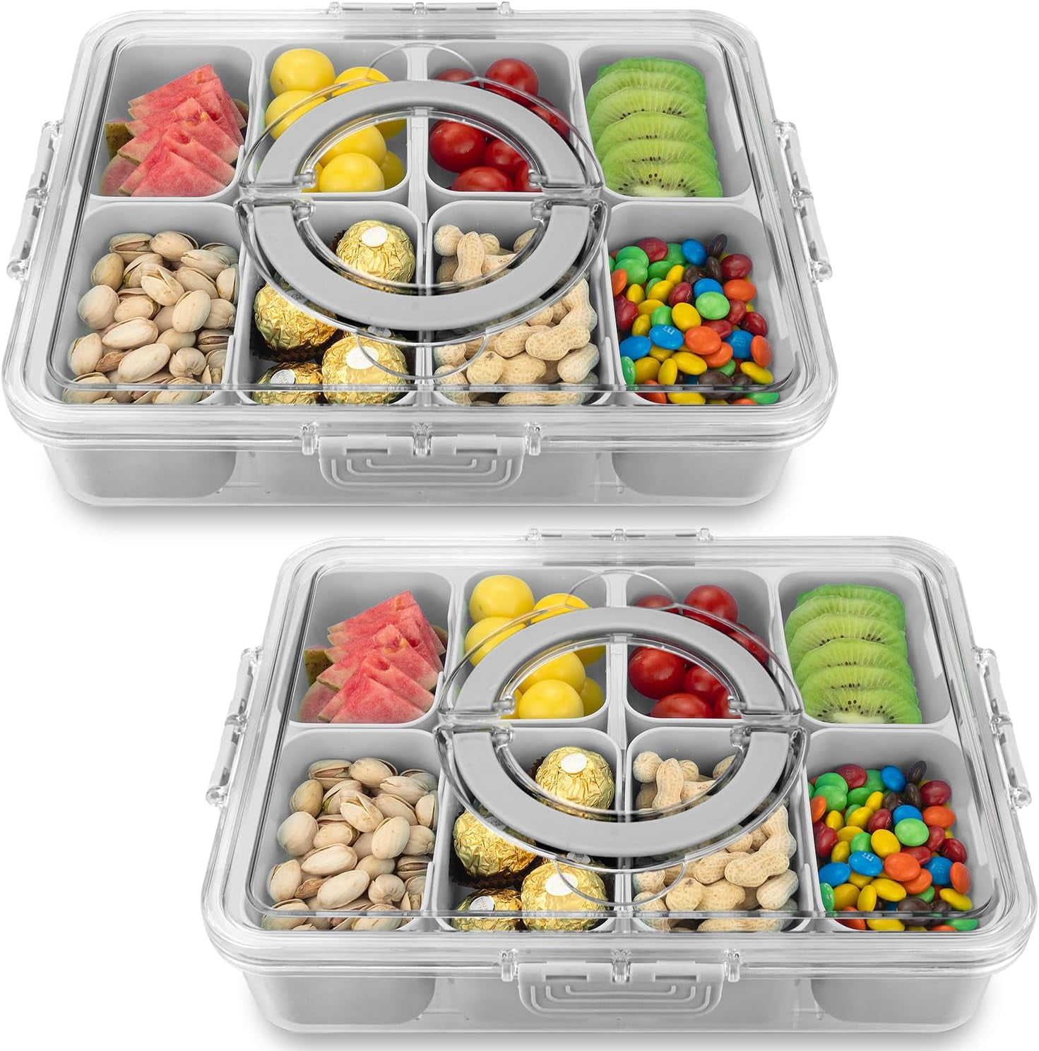 Divided Serving Tray with Lid and Handle,8 Compartments Snacks Box ...