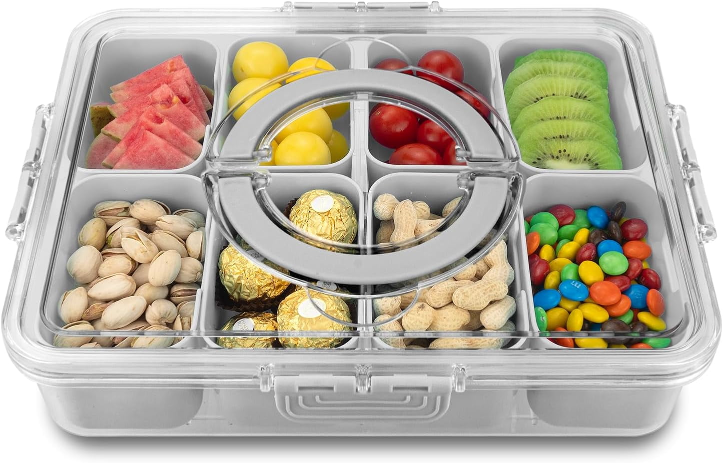 Divided Serving Tray with Lid and Handle,8 Compartments Snacks Box ...