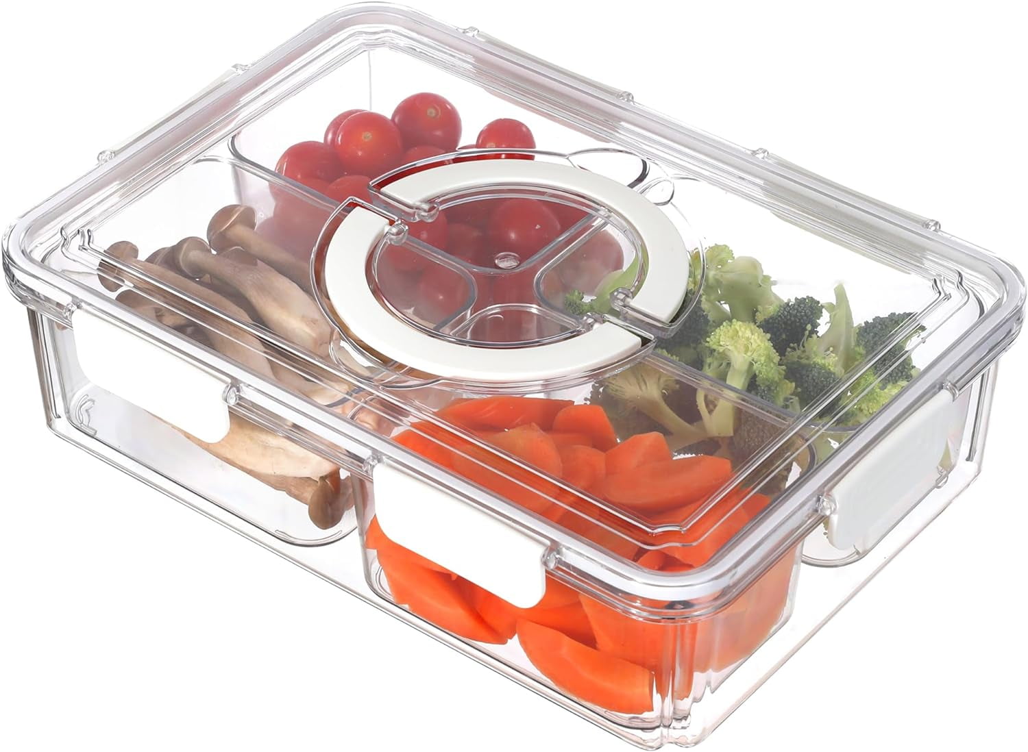 Divided Serving Tray with Lid & Handle, Airtight 4 Compartment Snackle ...