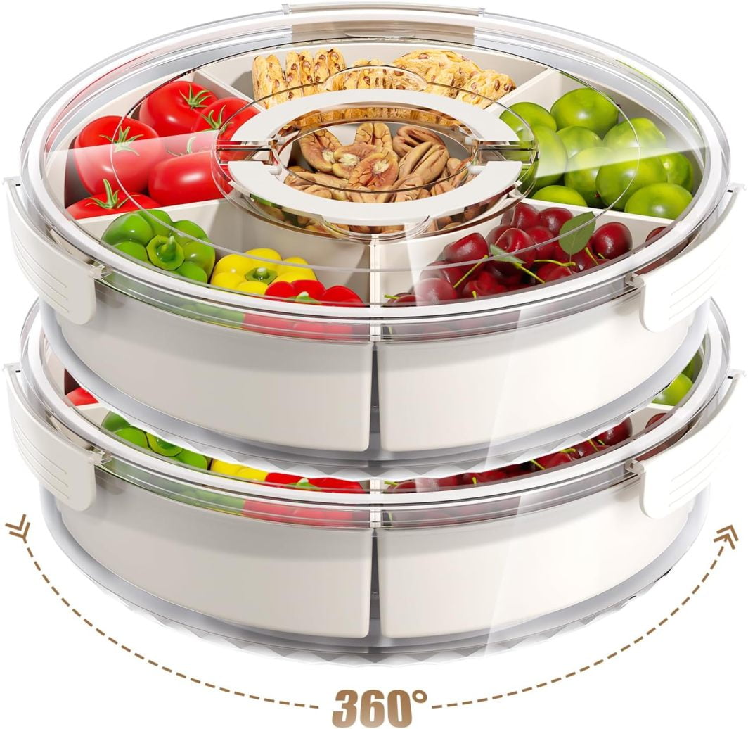 Divided Serving Tray with Lid and Handle,Large Snack Spinner,Snackle ...