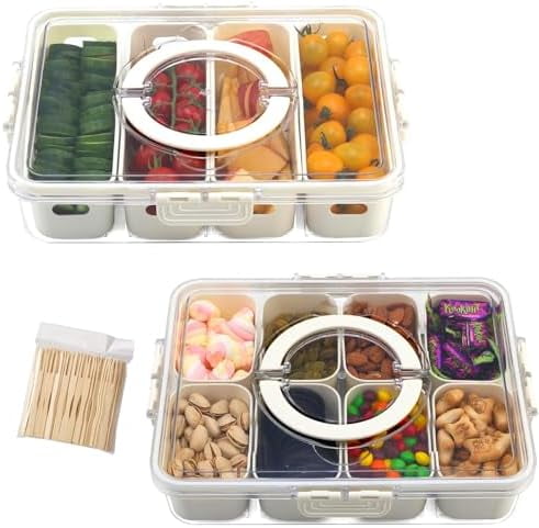 Divided Serving Tray with Lid & Handle, Multi-Purposed Snackle Box ...
