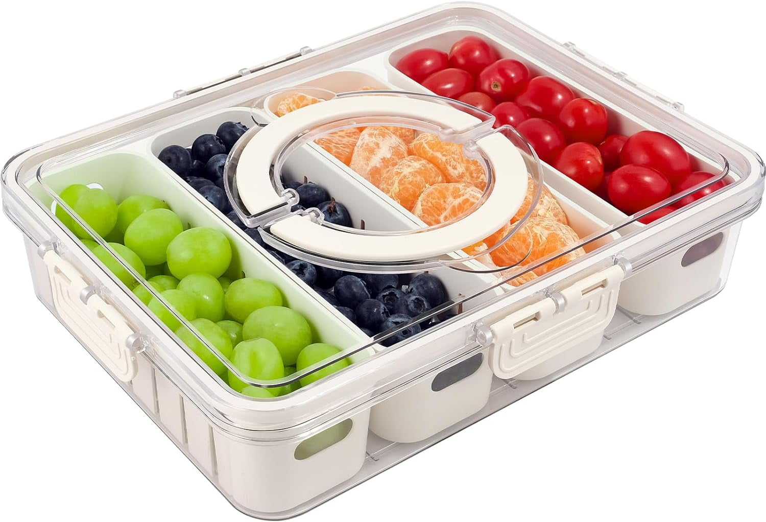 Divided Serving Tray with Lid and Handle, Portable Snack Containers ...