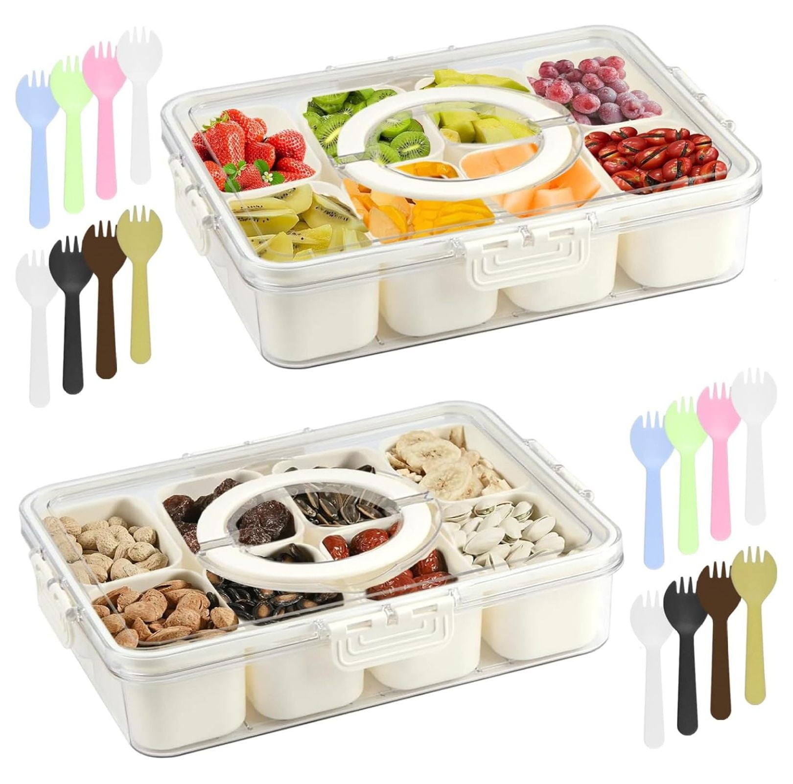 Divided Serving Tray with Lid and Handle, Portable Snackle Box ...