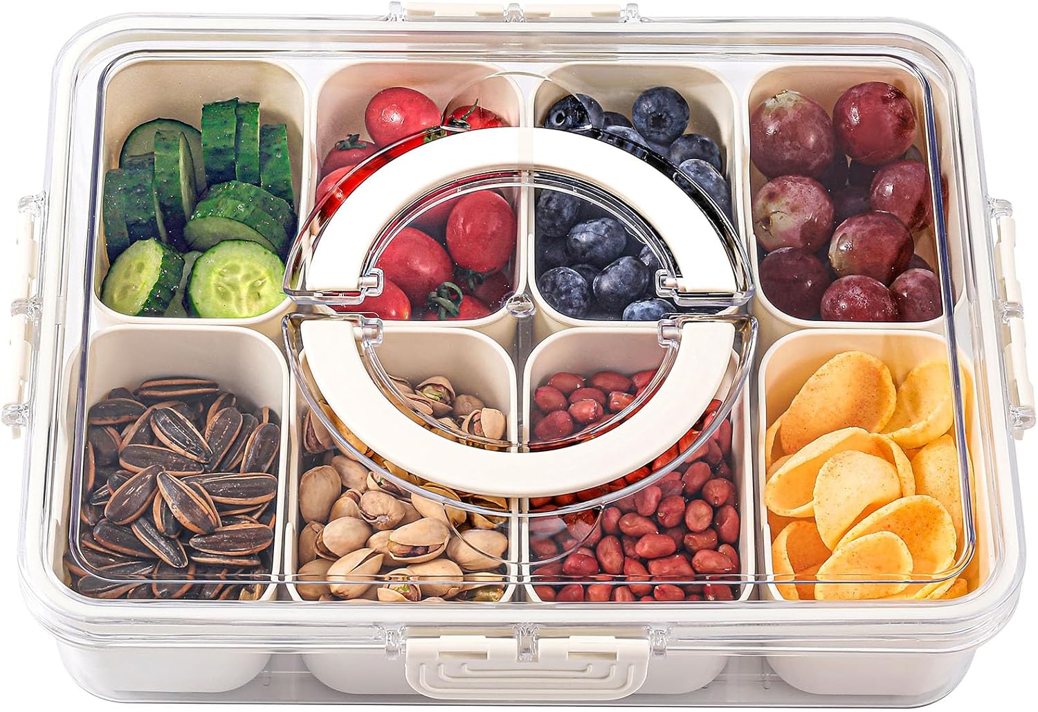 Divided Serving Tray with Lid and Handle, Portable Snackle Box ...