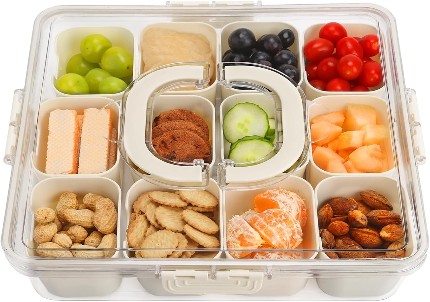 Divided Serving Tray with Lid and Handle, Portable Snackle Box ...