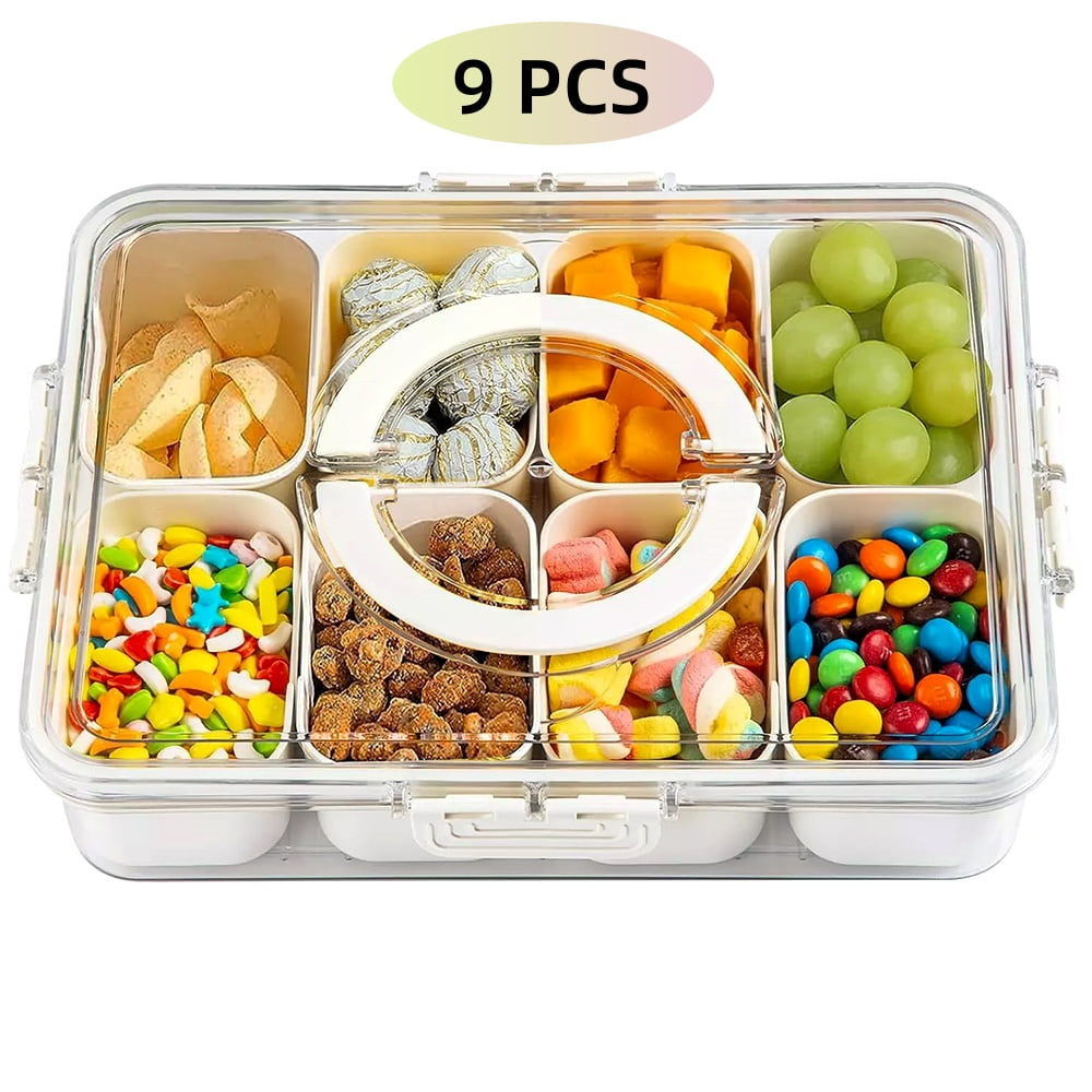 Divided Serving Tray with Lid and Handle, Portable Snackle Box and ...