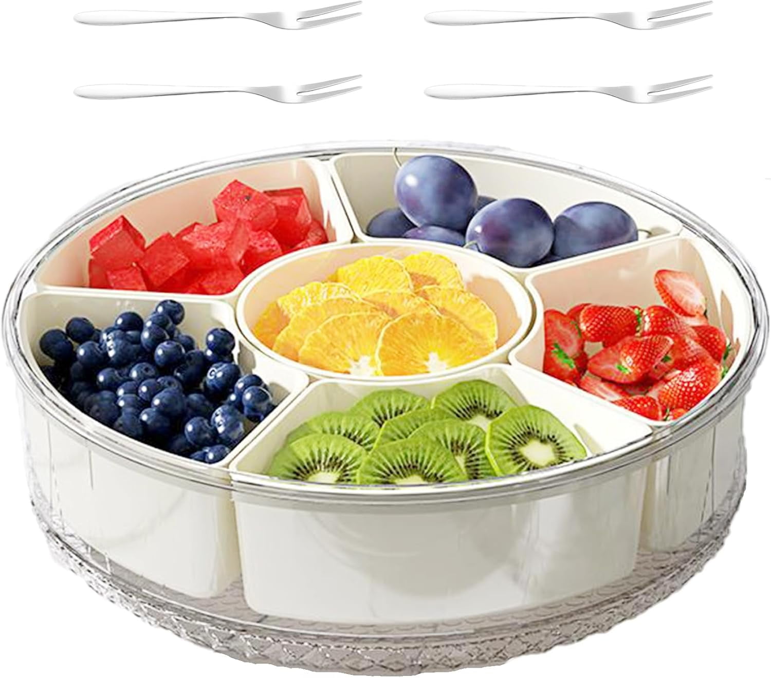 Divided Serving Tray with Lid and Handle, Rotating Large Snackle Box ...