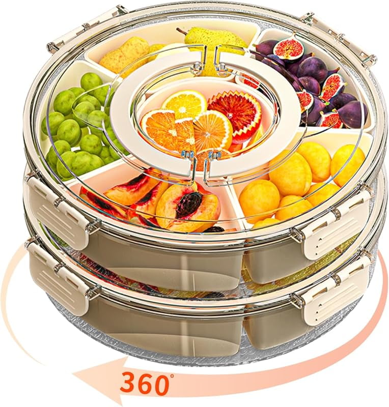 Divided Serving Tray with Lid and Handle, Stackable Snackle Box ...