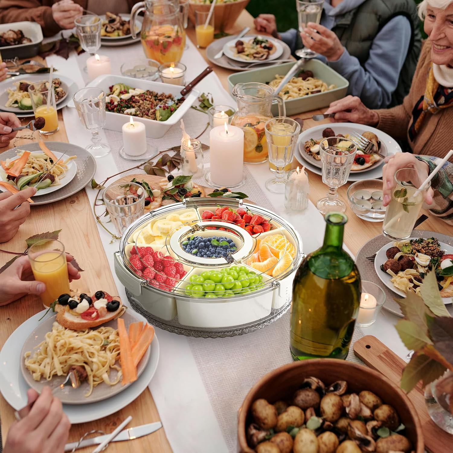 Divided Serving Tray with Lid and Handle, Stackable Snackle Box ...